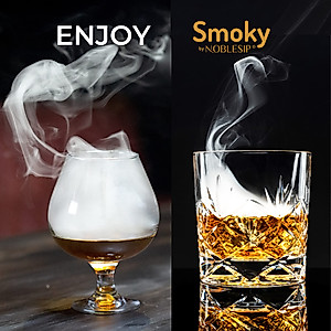 Whiskey Smoker Kit 𝗣𝗥𝗘𝗠𝗜𝗨𝗠 Smoky by NOBLESIP - Complete Bar Set to Smoke your Old Fashioneds and all your Favorite Cocktails. Great gift for Whisky, Bourbon, and Scotch lovers. 100% Natural Oak
