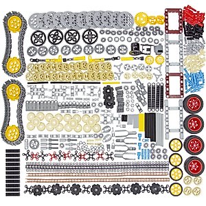 Habow 852pcs Technic-Parts Gears-Axle-Pin-Connector Compatible with Lego-Technic, Shock-Absorber Wheels Chain Link Frame Joints Differential Engine Kit. MOC Pieces for Toy Building Sets