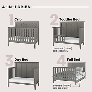 Child Craft Atwood 4-in-1 Convertible Crib, Baby Crib Converts to Day Bed, Toddler Bed and Full Size Bed, 3 Adjustable Mattress Positions, Non-Toxic, Baby Safe Finish (Lunar Gray)