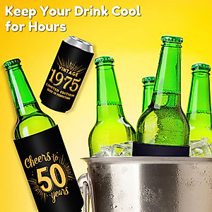 Slim Can Cooler Sleeves 12 Pack, Neoprene Skinny Can Coolers for 12 oz Standard Cans Cup,50th Birthday Party Favor Decorations for Men Women Funny Party Supplies (50th Birthday Party)