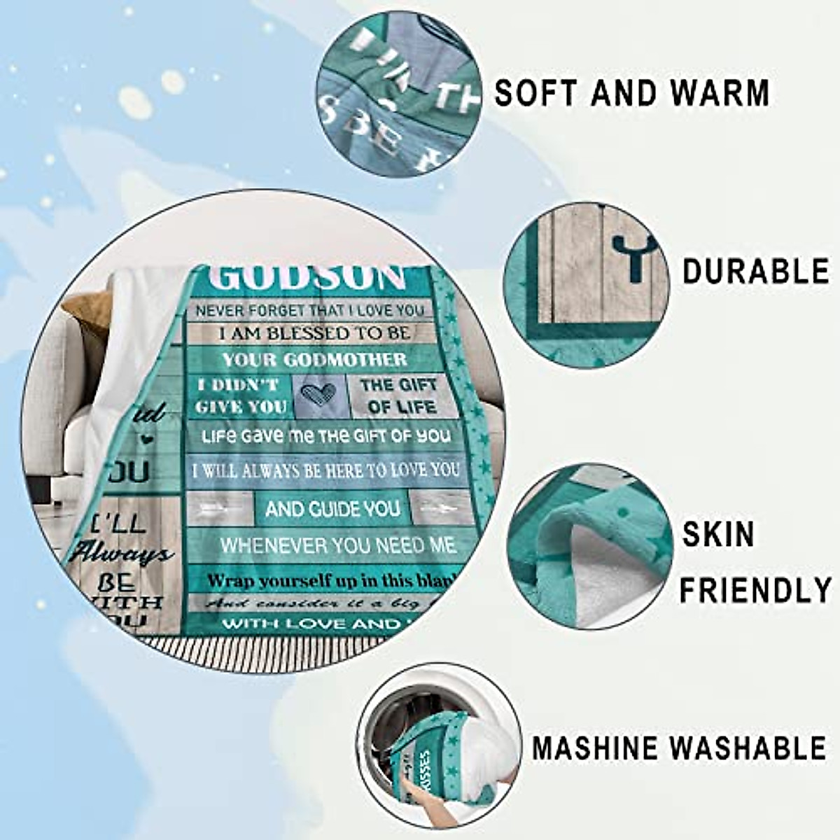 Nuritus Godson Gifts from Godmother, to My Godson Gifts, Valentines Day Godson Gifts, Birthday Gift for Godson, Best Gifts for Godson Ever, Unique Godson Birthday Ideas Blanket 50"x60"