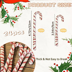 24pcs Candy Cane Christmas Decorations for Tree - Red White Fabric Wrapped Candy Cane Christmas Hanging Ornaments for Farmhouse Christmas Decor Gift Candyland Party Favor Supplies