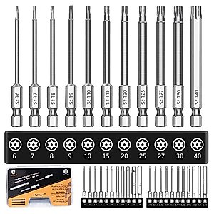 MulWark Hex Head Allen Wrench Drill Bit Set 33pcs (11pc Metric, 11pc SAE, 11pc Tamperproof Torx), 2.3" Long 1/4" Diameter Quick Release Shank Magnetic Screwdriver Bit Set for Assembling Furniture