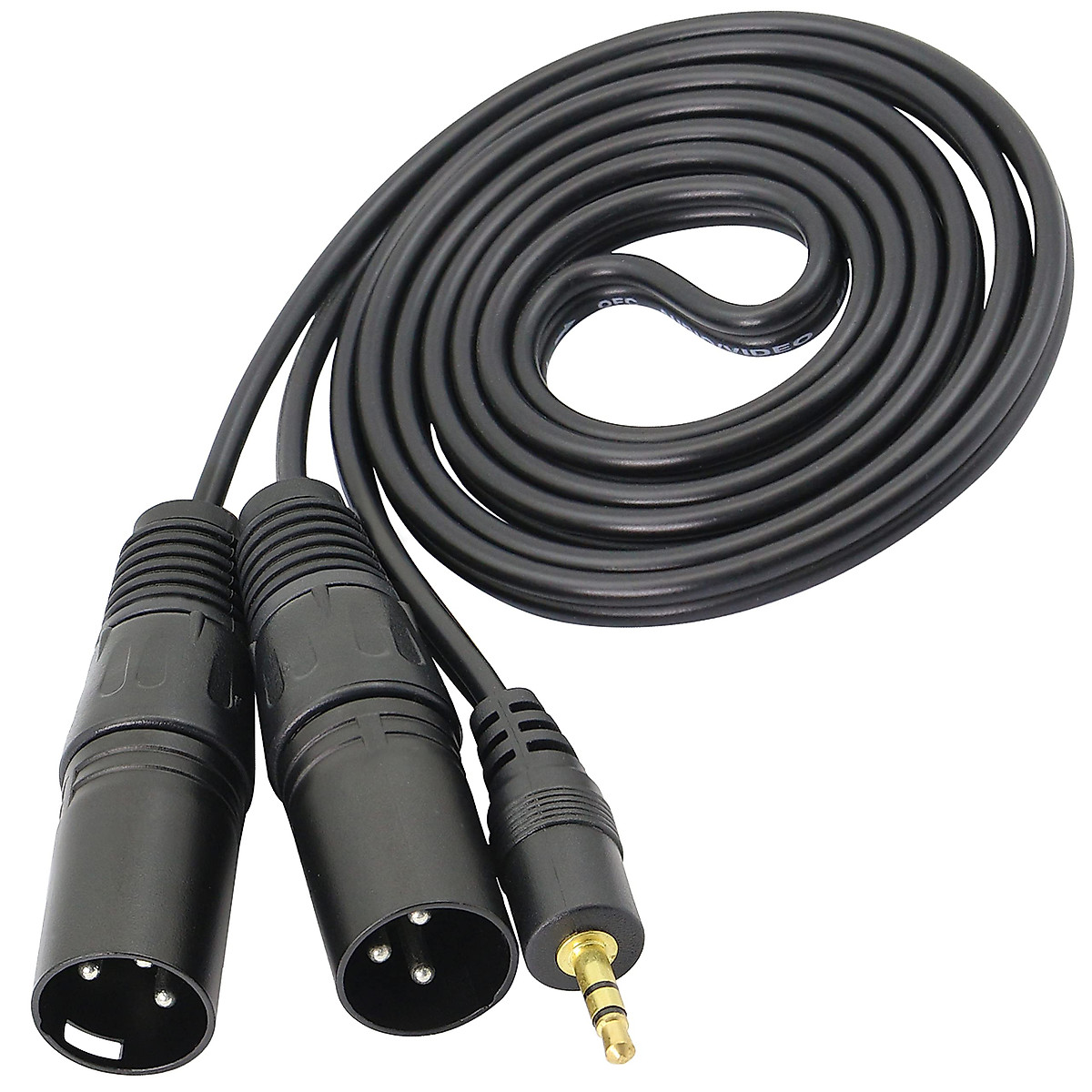 XMSJSIY 3.5mm to XLR Stereo Cable 1/8 TRS to 2 XLR Male Y Splitter Adapter Interconnect Audio Microphone Breakout Patch Cord for Studio Monitor Speakers, Laptop, DMX Adapter -1pcs