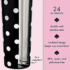 Kate Spade New York Cute Stainless Steel Mug, 24 Ounce Travel Tumbler, Double Wall Insulated Cup with Lid, Picture Dot (Black/White)
