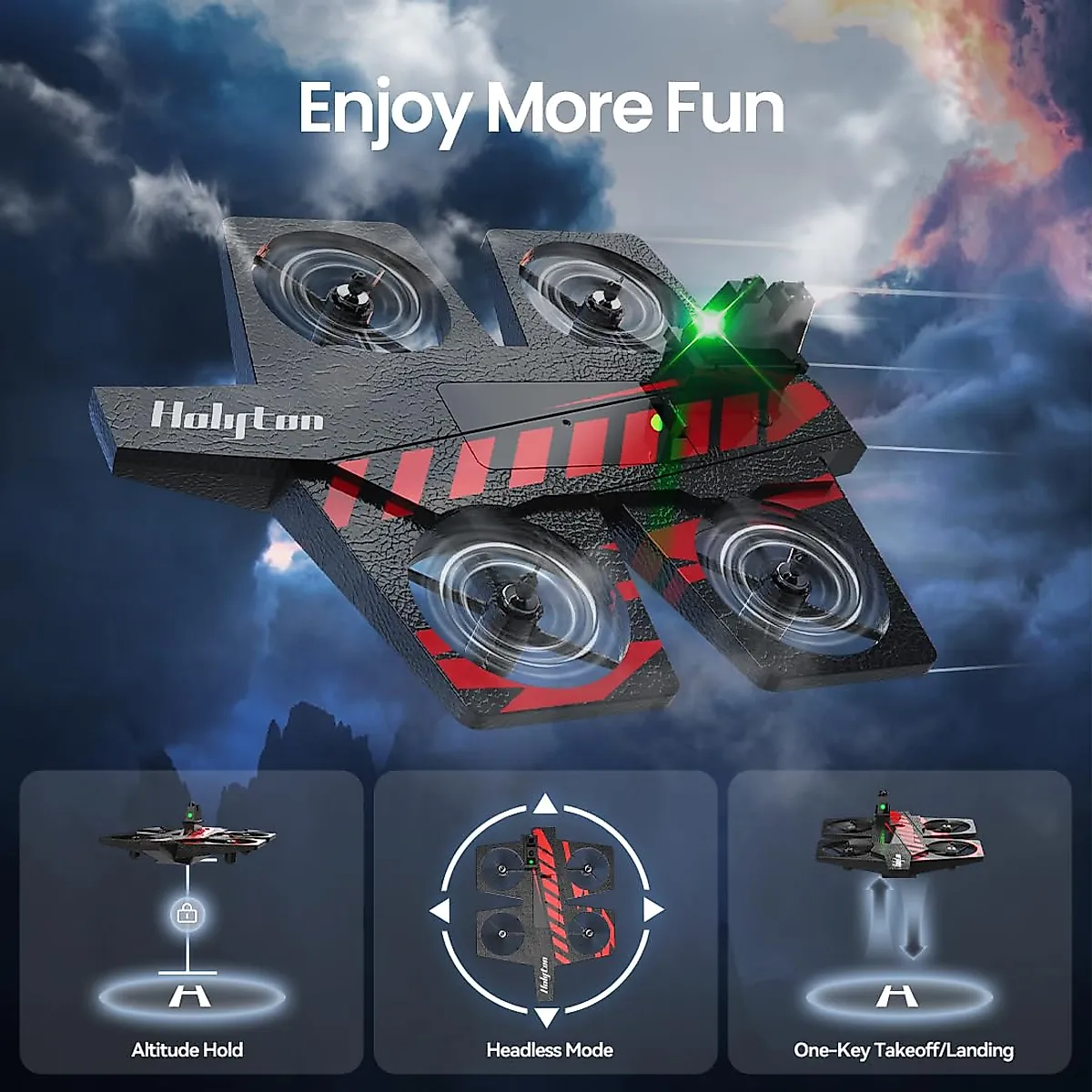 Holyton 2 in 1 Indoor RC Plane for Kids - Altitude Hold, 3D Flips, Headless Mode, 2 Batteries, Easy to Fly Airplane for Ages 8-12