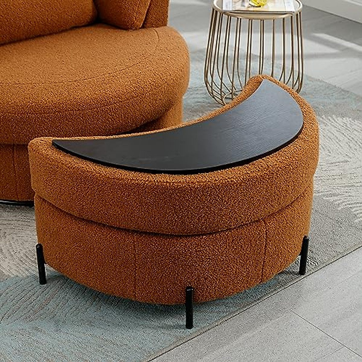 360° Swivel Accent Barrel Chair and Half Crescent Moon Storage Bench Large Ottoman with 4 Pillows,Upholstered Oversized Leisure Round Loveseat Recliner Sofa Chaise Lounge Circle Armchair for Club