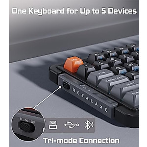 ROYALAXE L75 Wireless Mechanical Keyboard, Hot-swappable Wired/Bluetooth 5.0/2.4G Wireless Keyboard with RGB Backlit for Windows & Mac, PBT Keycaps, Gateron Yellow Switch Pro, Charcoal Gray
