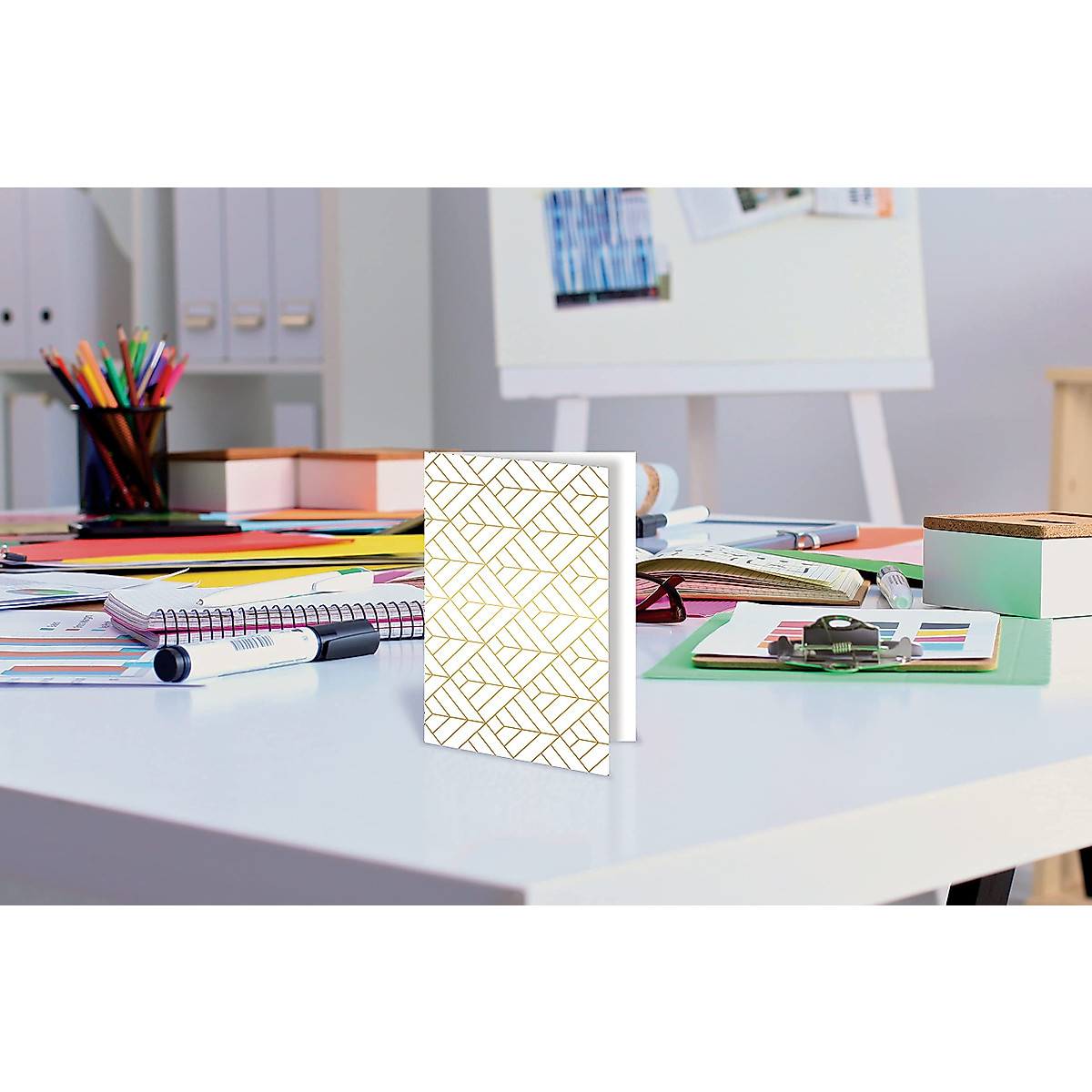 Better Office Products 100-Pack All Occasion Greeting Cards, Assorted Blank Note Cards, 4 x 6 inch, 6 Elegant Gold Foil Geometric Designs, Blank Inside, with Envelopes, 100 Pack
