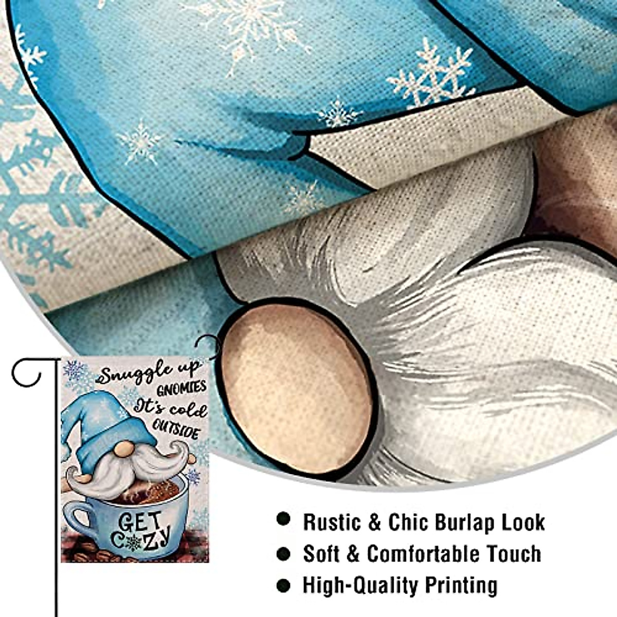 Artofy Snuggle Up Gnomies It's Cold Outside Home Decorative Garden Flag Winter Gnome Plaid House Yard Coffee Bean Cup Snowflake Outside Decor, Christmas Farmhouse Outdoor Small Burlap Decoration 12x18