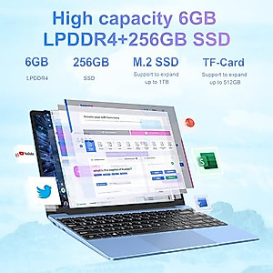 WOZIFAN 14" Laptop 6GB RAM 256GB SSD Traditional Laptops Computer Win 11 Full Metal 2.4G+5G WiFi BT 4.2 1920x1080 FHD with Wireless Mouse for Work Study Entertainment-Blue