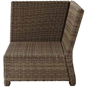 Crosley Furniture Bradenton Corner Outdoor Sectional Chair, Wicker Patio Chairs for Porch, Deck, Backyard, Brown with Navy Cushions