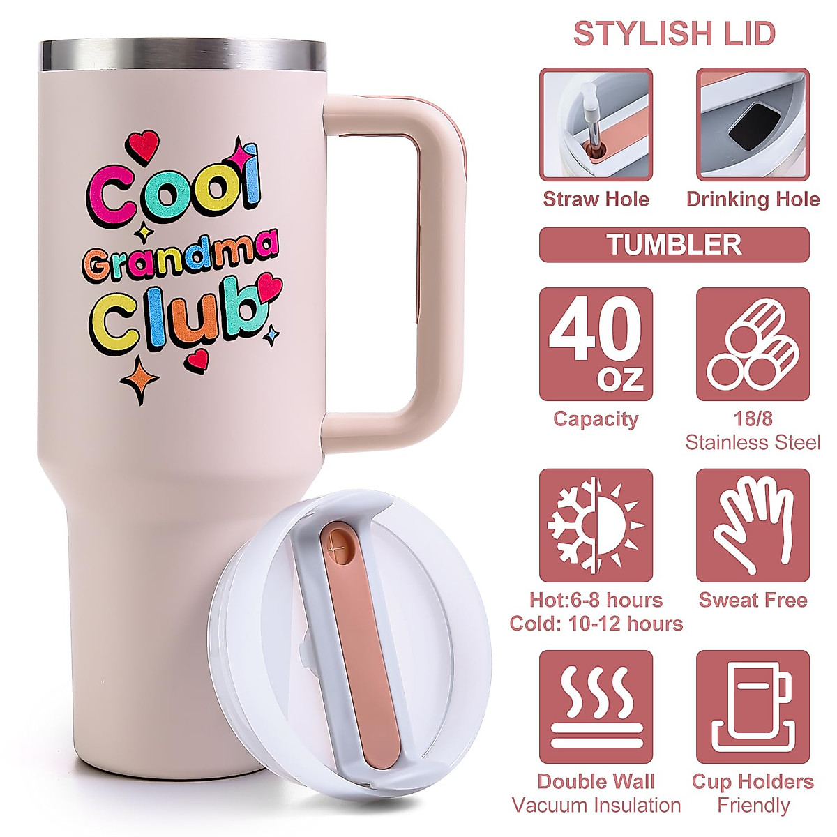 VoziSpace Cool Grandma Tumbler Birthday Gifts for Women, Mother’s Day Stainless Steel Insulated Travel Cup with Lid, Funny Gift for Nana