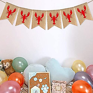 SWYOUN Burlap Crawfish Sign Banner Summer Party Decoration Lobster Theme Birthday Party Mantle Fireplace Supplies