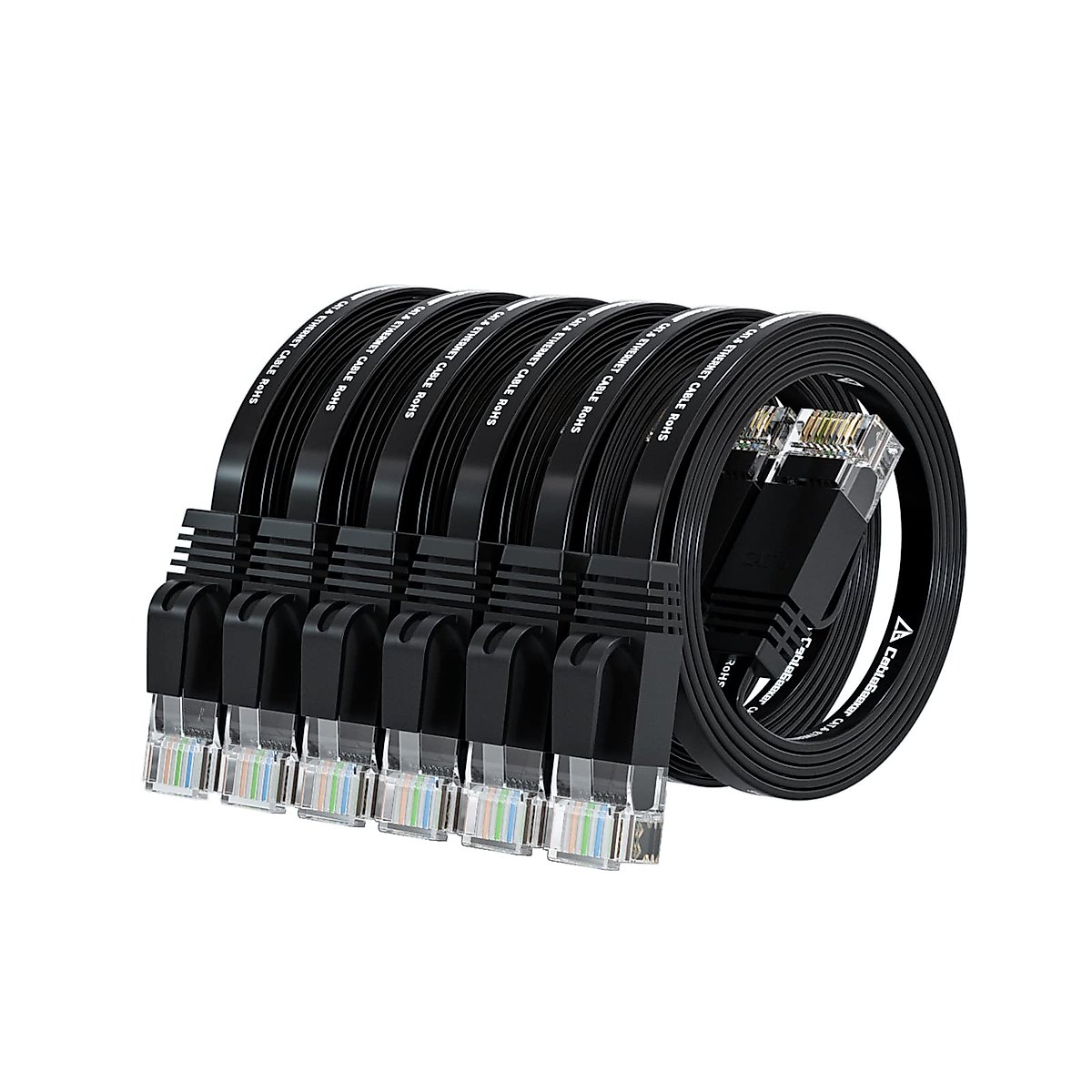 Cat 6 Ethernet Cable 3ft (6 Pack) (at a Cat5e Price but Higher Bandwidth) Flat Internet Network Cable - Cat6 Ethernet Patch Cable Short - Black Computer Cable with Snagless RJ45 Connectors