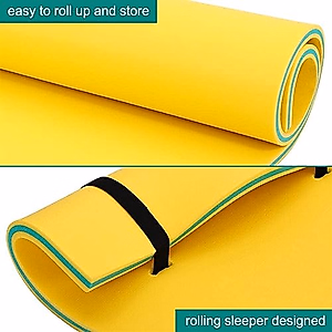 Floating Mat Water Mat Lily Pad with Rolling Pillow Design, Bouncy Tear-Resistant 3-Layer XPE Foam, Roll-Up Floating Island River Rafts,Blue (Color : Yellow, Size : 1.8mx0.6mx3.3cm)