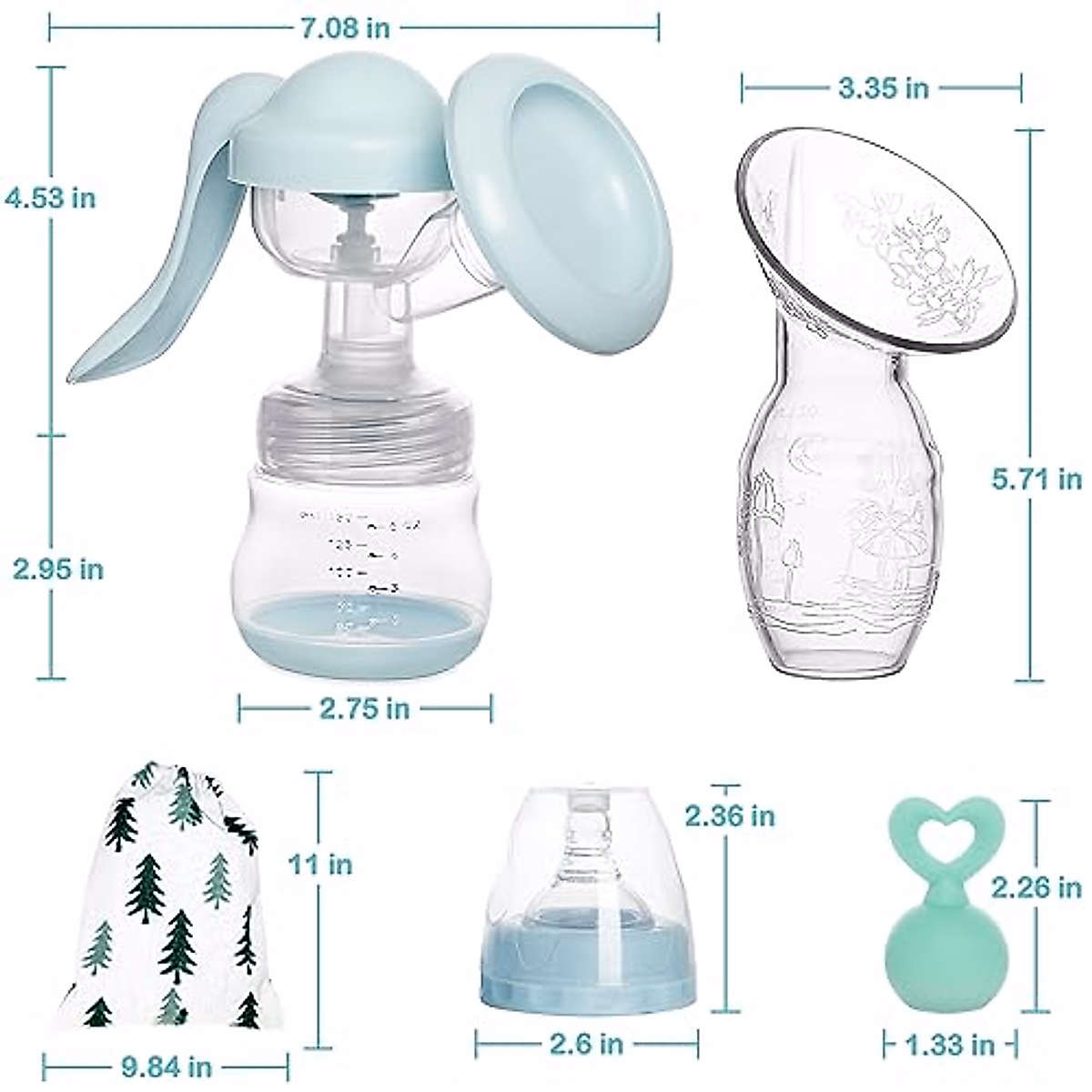 BumbleBee Manual Breast Pump Collector for Breastfeeding Combo- Silicone Milk Collector, Hand Pump Breast Pump 5oz/150ml with Compatible Nipple, Cap, Silicone Stopper and Storage Bag