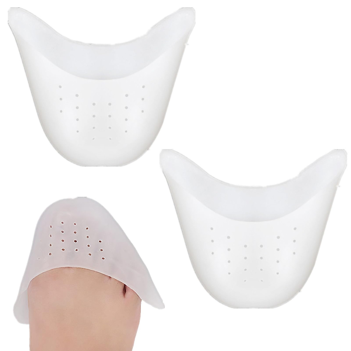 BeeSpring 2 Pcs Ballet Dance Toe Pads Soft Silicone Gel Toe Covers High Heels Toe Caps Toe Protector with Breathable Hole for Women,1 Pair- White