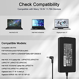 FLGAN 230W Charger powr Cord for Intel NUC X15 / 9 Extreme Laptop Kits Gigabyte Aero 17 16 15 AORUS 15G 15P YD XD FSP FSP230-AJAS3 FSP230-AJAN3 A17-230P1A