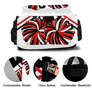 Personalized Custom Cheer Cheerleader Black Red Backpack Lightweight Travel Hiking Causual Bag With Name