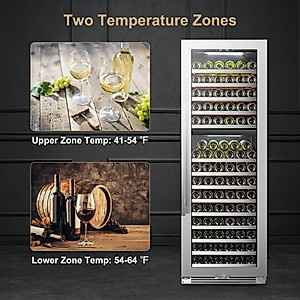 LANBOPRO Wine Cooler Refrigerator 153 Bottle Built-in Dual Zone Wine Cooler, Seamless Stainless Steel Trimmed Door, 24 Inch