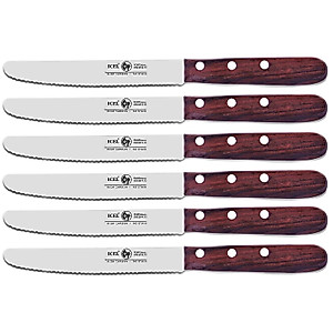 Icel Serrated Steak Knife Set, 4-3/4-inch Rounded Edge High Carbon Stainless Steel Blade, Rosewood Handle. 6-Set. (6)