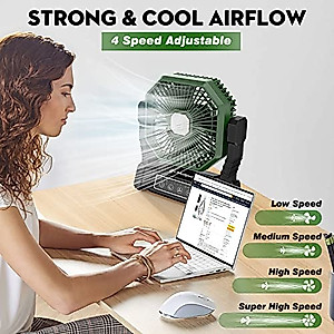 10000mAh Camping Fan Rechargeable with LED Lantern, Battery Operated Fan Outdoor Camping Fans for Tents with Remote & Hook, 4 Speed Powerful USB Table Fan for Fishing, Camping, Travel, Jobsite (Black)