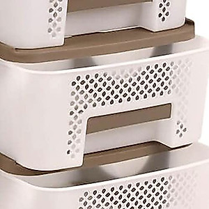 Homeplast Vesta Perforated Plastic 3 Drawer Home Storage Indoor/Outdoor Organizer Shelf Unit with Perforated and Ventilated Drawers, Beige