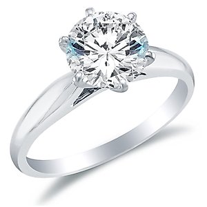 Size 6 - Solid 14k White Gold Classic Traditional Round Brilliant Cut Solitaire CZ Cubic Zirconia Engagement Ring 1.0ct.