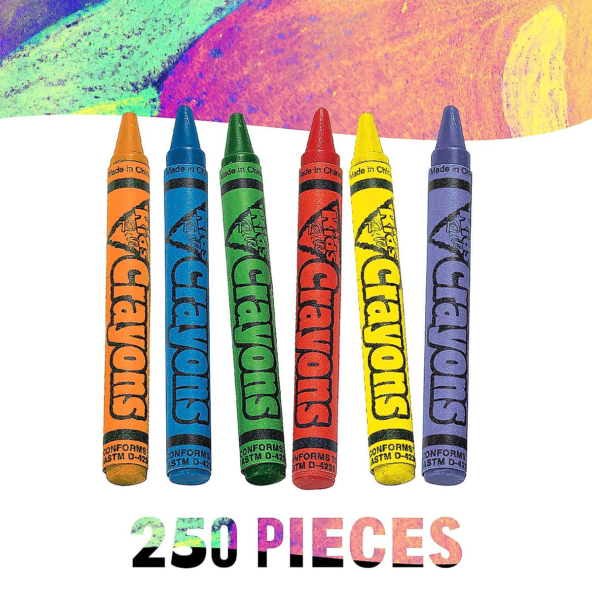 Kicko Wax Crayons - Coloring Wax Pastel in Bright Assorted Colors for School Supply, Creative Play, Arts and Crafts, DIY Projects, Children’s Party Activity, 250 Crayons Total