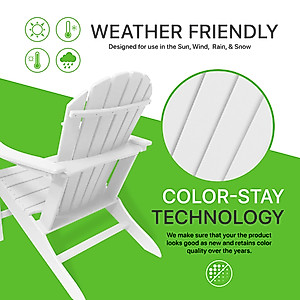 NewTechWood Atlantic Classic Curveback Plastic Weather Resistant Patio Adirondack Chair, Easy Installation, Widely Used in Outdoor, Fire Pit, Deck, Lawn, Outside, Garden Chairs (Ivory)