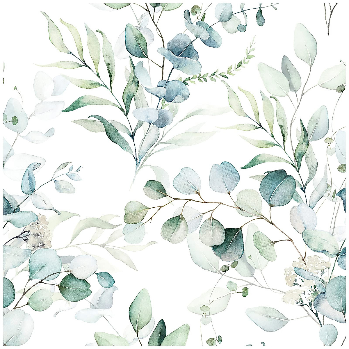 HAOKHOME Peel and Stick Wallpaper Boho Green/White Eucalyptus Leaf Floral Wall Mural Home Nursery Decor Renter Friendly Wallpaper 17.7in x 78.7in