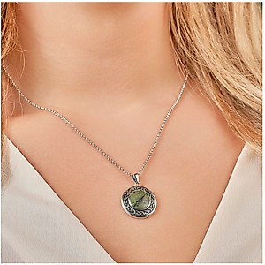 Biddy Murphy 925 Sterling Silver Celtic Weave Connemara Marble Pendant Necklace for Women, Black Patina Detail, 7/8", 18" Inch, Traditional Irish Jewelry, Imported