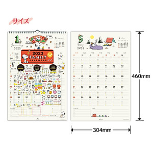 Nippon Hallmark 804-534 Snoopy 2023 Calendar, Wall Hanging, Family Calendar, Sticker Included