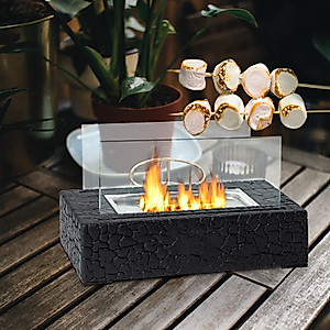 LIMOR Tabletop Fire Pit Bowl - Indoor Tabletop Fireplace Outdoor Portable Geometric Bio Ethanol Grey Mini Table Top Firepit