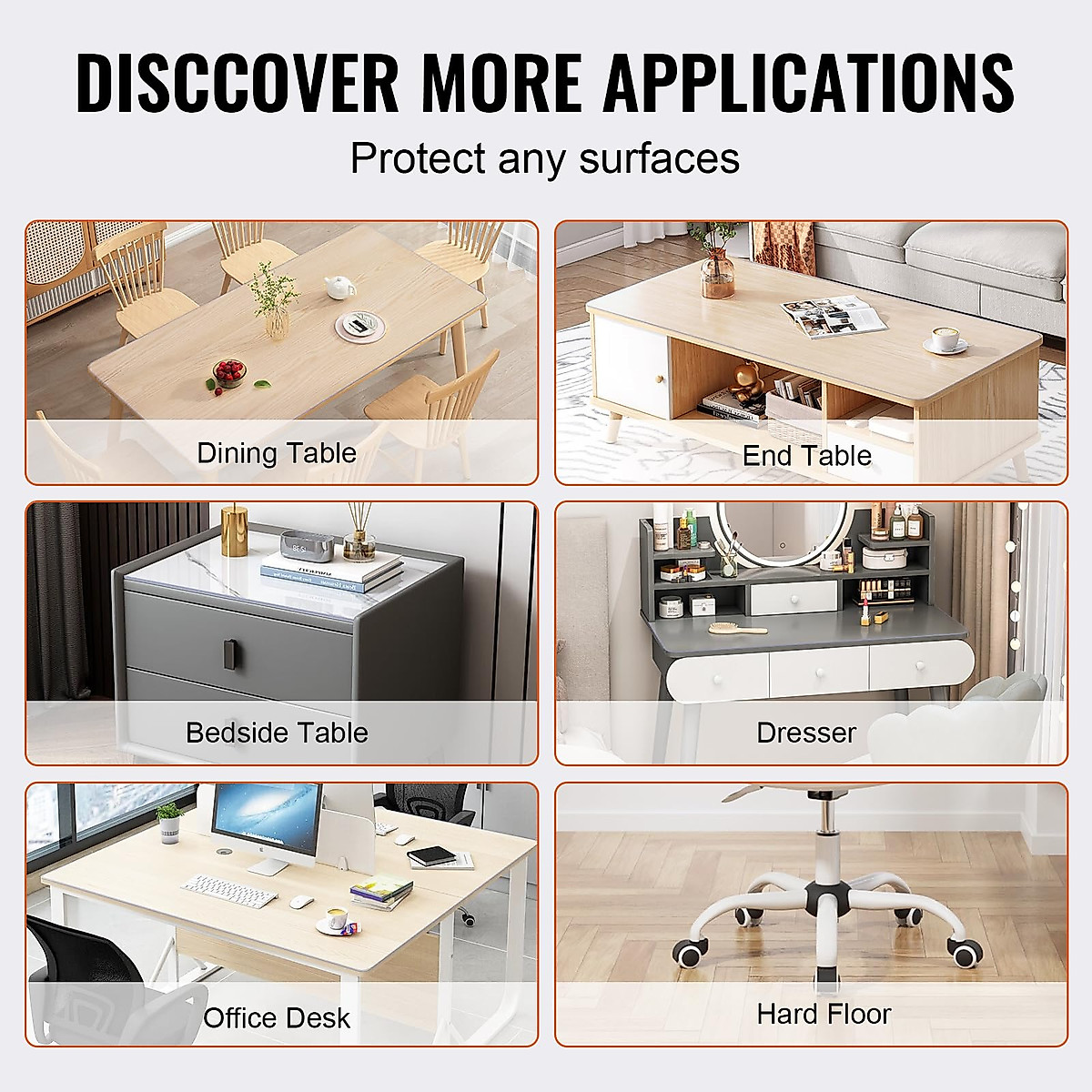 VEVOR Clear Table Cover Protector, 24" x 48" Rectangle Table Cover, 1.5 mm Thick PVC Plastic Tablecloth, Waterproof Desktop Protector for Writing Desk, Coffee Table, Dining Room Table