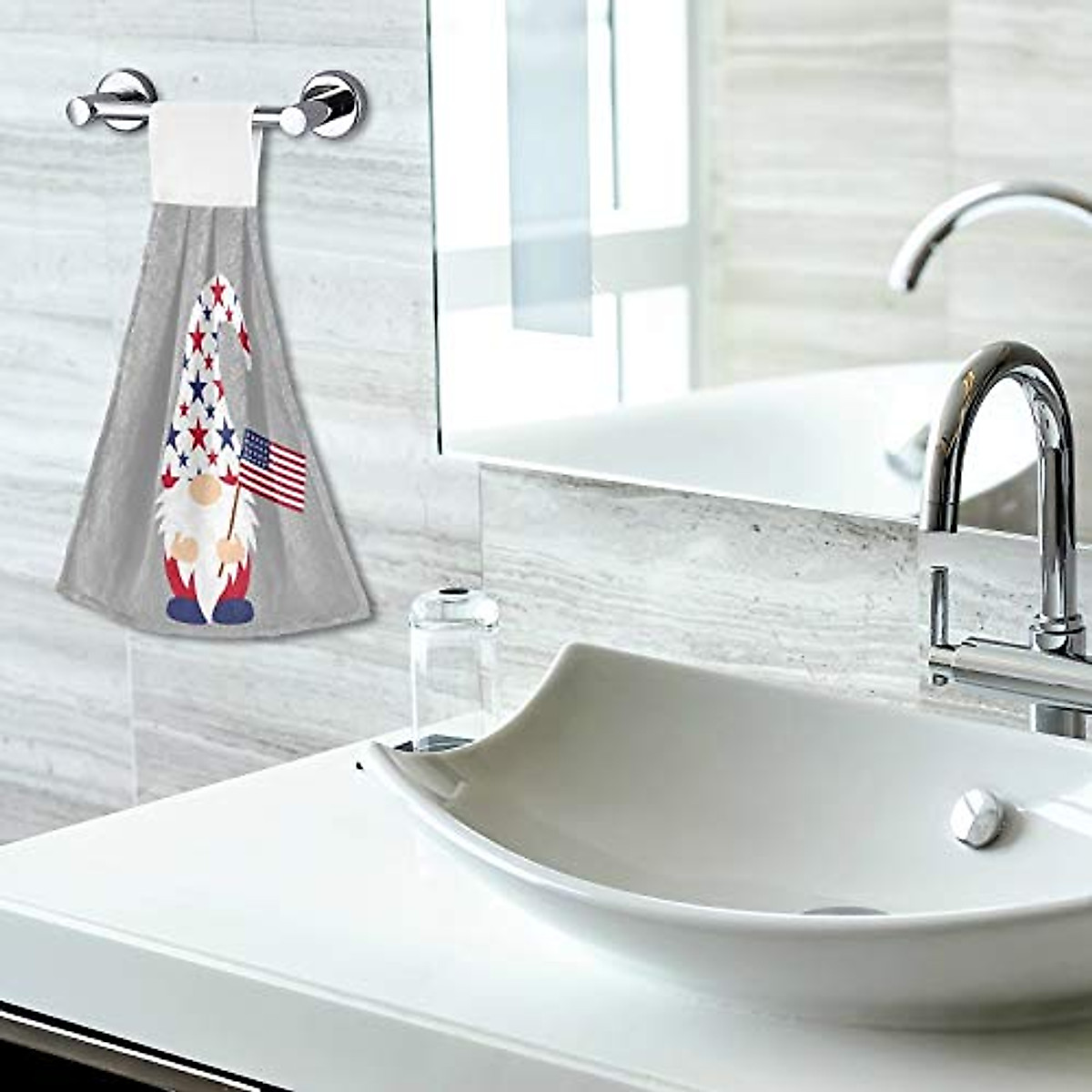 Patriotic Gnomes Kitchen Hanging Hand Towels,Memorial Day 4th of July Absorbent Tie Towel with Loop 2 PCS Kitchen Linen Sets for Bathroom Restroom Home Decor