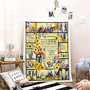 Onecmore Grandma Gifts Throw Blanket Grandma Christmas Birthday Gifts, Gifts for Grandma,Best Great Grandma Gifts,Nana Mothers Day Flannel Bed Sofa Blanket,Sunflower Elephant Throw Blanke