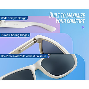 VELAZZIO Polarized Sunglasses for Men Women Fashion Sunglasses UV400 Protection Lightweight (White Frame Grey Lens)