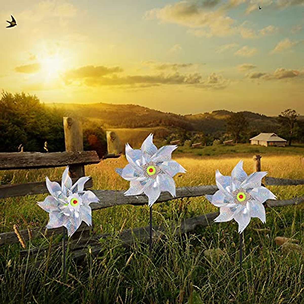BESPORTBLE 5Pcs Reflective Pinwheels Bird Blinder Pinwheels Pinwheel Bird Deterrent Silver Holographic Windmills Keep Birds Away for Farm Garden Yard