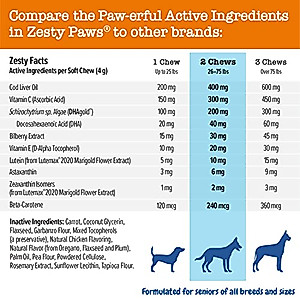 Zesty Paws Eye Supplement for Dogs - Vision Support with Lutein + Vitamin C & Astaxanthin Antioxidants - Dog Vitamins for Eyes + Fish Oil for Omega 3 EPA & DHA Fatty Acids for Senior Dogs - 90 Chews