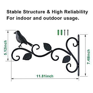 JIALAI HOME 2 Pack Hanging Plants Bracket 12" Bird Planter Outdoor Hooks Hangers for Flower Baskets Pot Bird Feeder Wind Chimes Lanterns Patio Garden Outdoor Indoor Metal Black