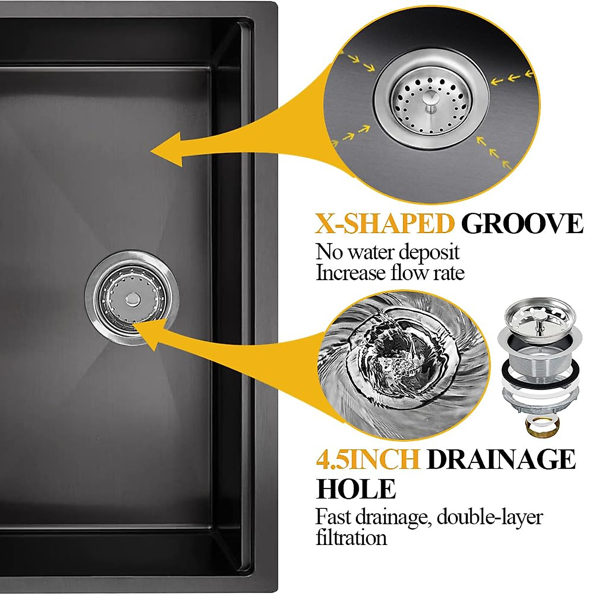 Black Kitchen Sink Workstation, 19x30 Inch Stainless Steel Drop In Single Bowl Bar Sink Nice Modern Kitchen Ledge Sink Gift Combo-SS Grid,Drying Rack,Cutting Board,Utensil Rest And Drain Strainer Set