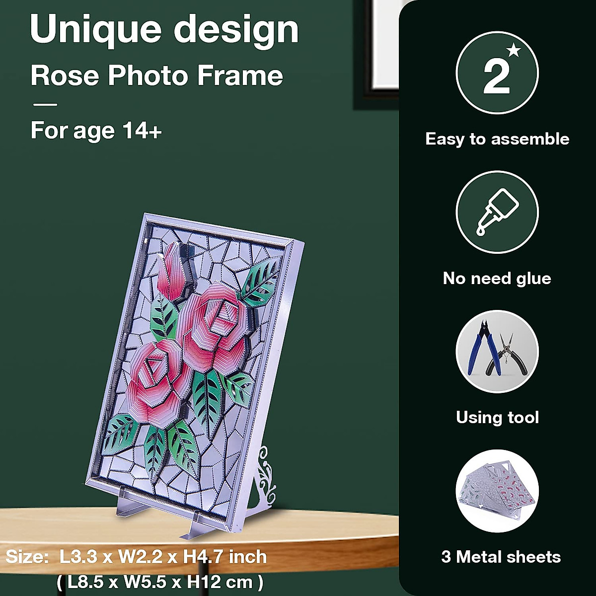 3D Metal Puzzle, Microworld Rose Flower Photo Frame Metal Model Kit, DIY 3D Puzzle for Adult, Brain Teaser Art Craft Home Decor Gift Toys for Teen