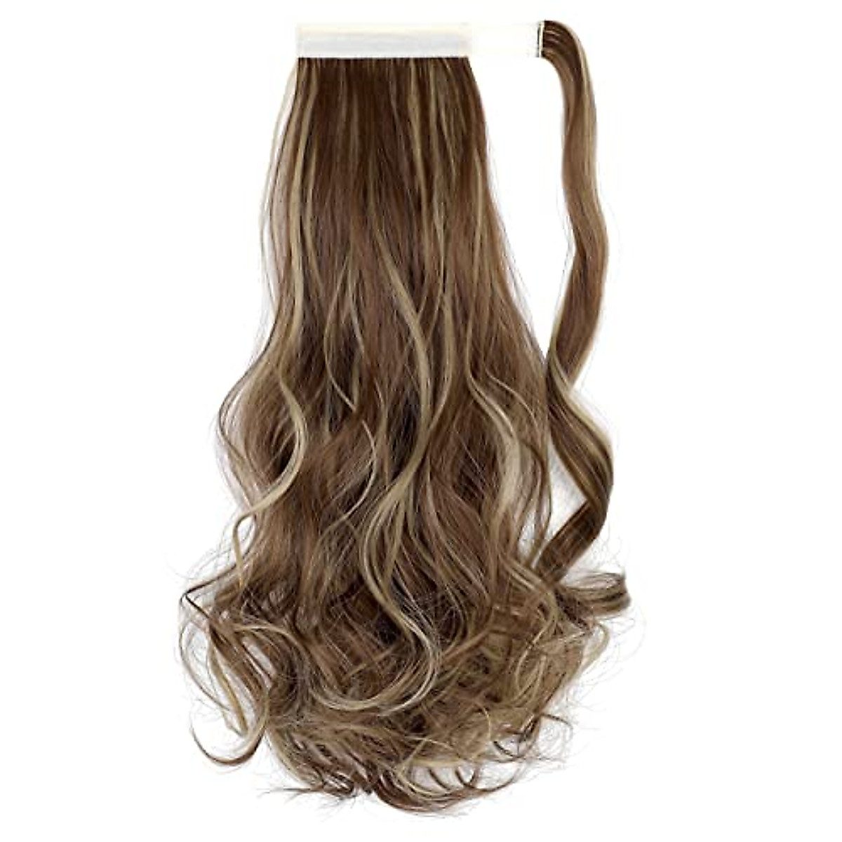 FELENDY 18" 20" 22" 24" Ponytail Extension Curly Wavy Straight Drawstring Hairpiece Wrap Around Long Synthetic Hair for Women(Ash Blonde Mix Light Brown)