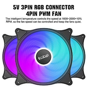 Pccooler 140mm Fan Moonlight Series, PC-M140 RGB LED PWM Fan with Duo-Side Halo - SilentPro 9 Fan Blade - Hydraulic Bearing - High Performance Cooling Computer Case Fan (Compatible PC-3M120 Series)