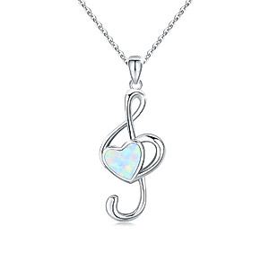 CHENGHONG Music Gifts Music Note Necklace 925 Sterling Silver Opal Musical Necklace Treble Clef Music Jewelry Gifts for Music Lovers Women