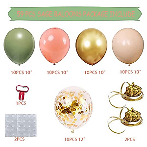 Artificial Eucalyptus Leaves Sage Green Blush And Confetti Gold Balloons, 59Pcs Sage Green Gold Pink Blush Nude Balloons with Artificial Eucalyptus for Baby Bridal Shower Birthday Safari And Sage Party Decorations Supplies
