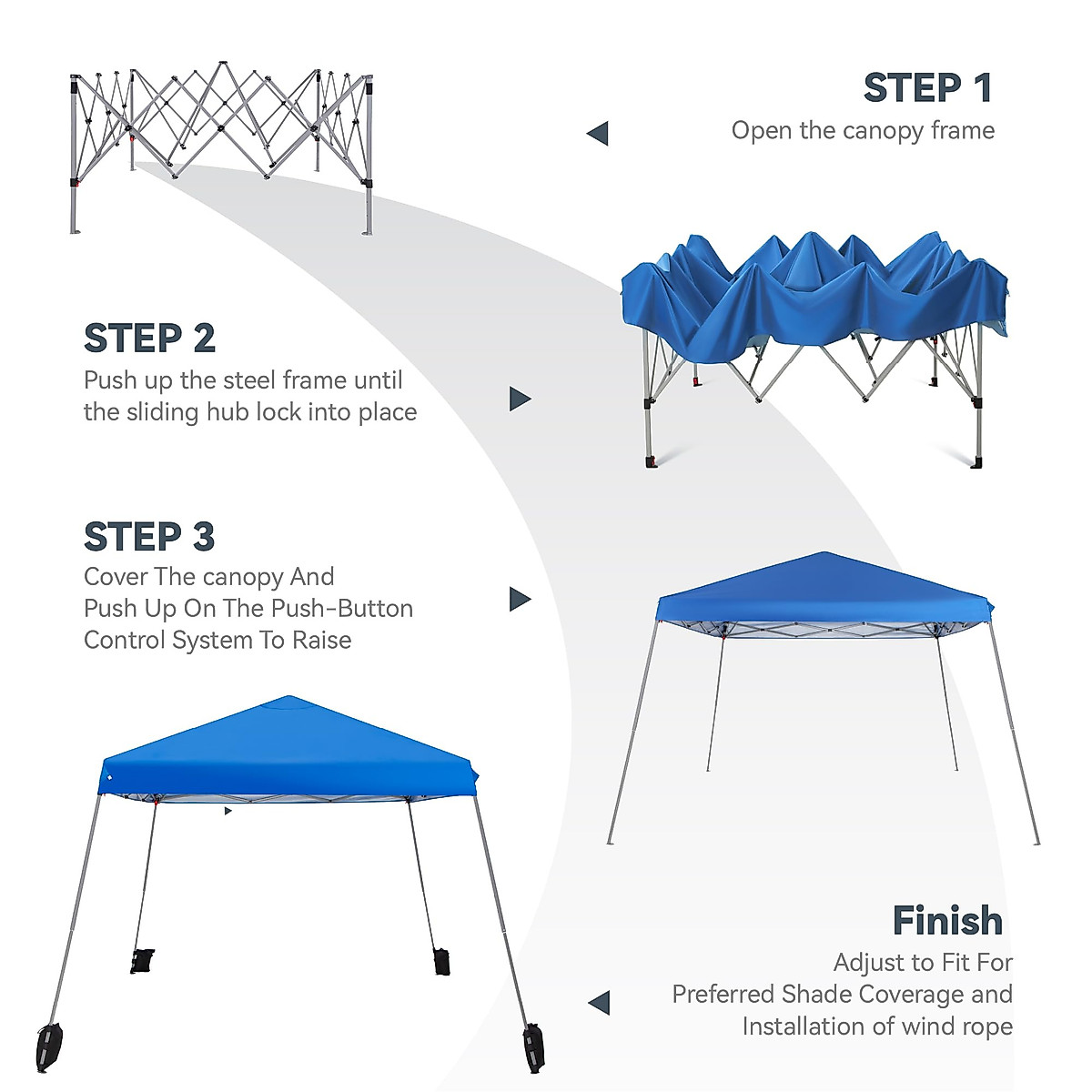 PHI VILLA Instant Shelter Canopy,Angled Leg 12' x 12' UV Block Sun Shade Canopy Gazebo for Patio Outdoor, Lightweight, Blue