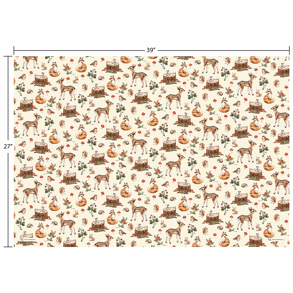 Woodland Baby Animals Gift Wrap by Wrap and Revel—Baby Shower Wrapping Paper Folded flat, 27 x 39 inches with Deer, Fox, Hedgehog, Bunny Rabbit, Mouse